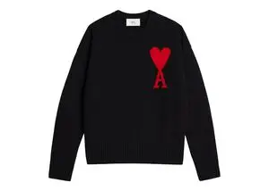 AMI Paris De Coeur Intarsia Merino Wool Sweater - Black/red