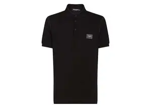 Dolce & Gabbana Cotton Pique Branded Plate Polo Shirt - Black