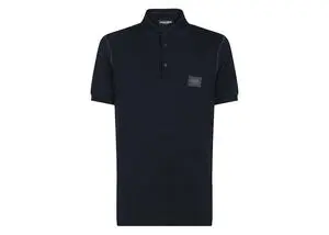 Dolce & Gabbana Cotton Pique Branded Plate Polo Shirt - Blue