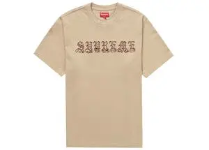 Supreme Old English Rhinestone Short Sleeve Top - Tan