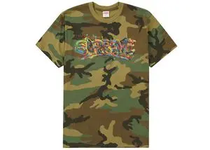 Supreme Paint Logo Tee Shirt - Woodland Camo