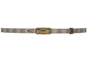 Gucci Leather G Icon Squared Buckle Belt - Beige Ebony