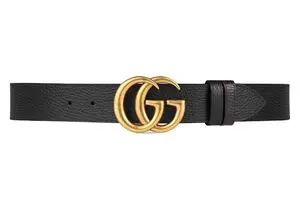 GUCCI Double G Brass Buckle Reversible Textured Leather Belt 1.5W