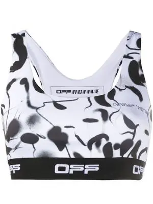 Off-White Abstract Print Racerback Sports Bra