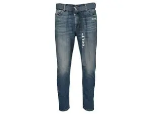 Off-White Belted Slim Fit Jeans - Medium Blue/white