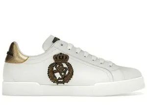 Dolce & Gabbana Portofino Crown Patch Sneakers - White/gold
