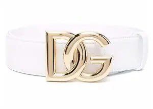 Dolce & Gabbana Logo Plaque Leather Belt - White