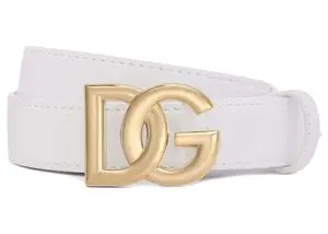 Dolce & Gabbana Leather Belt With Dg Logo Buckle - White