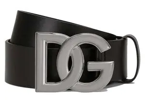 Dolce & Gabbana Leather Belt With Dg Logo Buckle - Black
