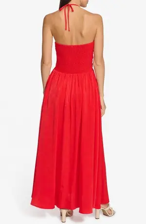 Dkny Ruched Halter Maxi Dress - Flame