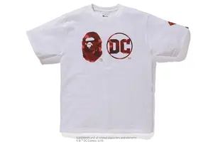 A BATHING APE X Dc Superman Apehead Dc Logo Tee Shirt - White/red