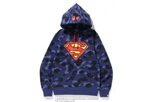A BATHING APE X Dc Superman Camo Pullover Hoodie - Navy Blue