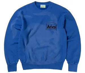 Aries Sunbleached Cross Grain Temple Sweatshirt - Blue
