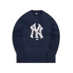 Kith For Major League Baseball New York Yankees Snake Logo Long Sleeve Tee Shirt Navy Blue