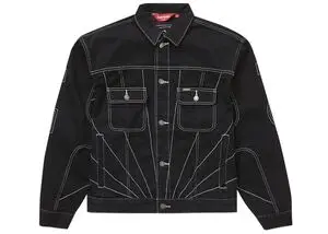 Supreme Radial Embroidered Denim Trucker Jacket - Black