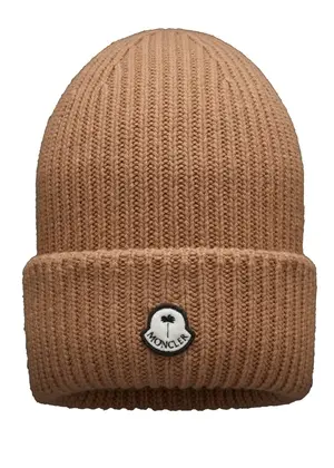 Moncler X Palm Angels Patched Ribbed Beanie - Camel