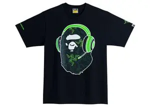 A BATHING APE BAPE X Razer Neon Camo Ape Head T-Shirt Black Green