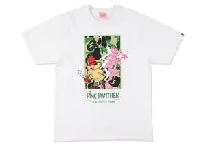 A BATHING APE X Pink Panther Abc Camo Wall Tee Shirt - White