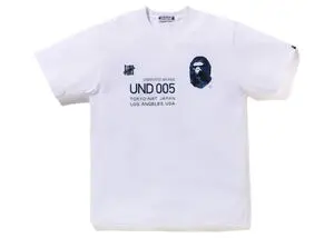 A BATHING APE X Undefeated 005 Tee Shirt - White Navy Blue