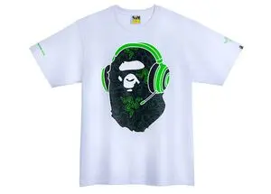A BATHING APE BAPE X Razer Neon Camo Ape Head T-Shirt White Green
