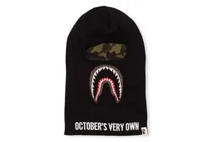 A BATHING APE X Ovo Woodland Camo Shark Reversible Balaclava - Black