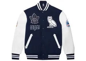 OVO X Roots X Toronto Maple Leafs Varsity Jacket - Blue