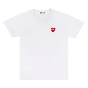 Play Comme Des Garcon Embroidered Red Heart T-shirt - White