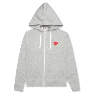 Play Comme Des Garcon Red Heart Zip-up Hoodie - Grey