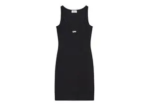 Off-White Logo-embroidered Ribbed Minidress - Black