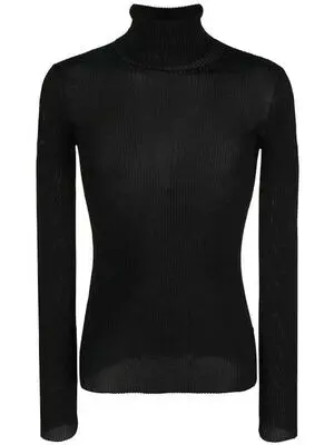 Off-White Fine Knit Ribbed Turtleneck - Black