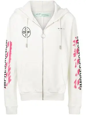 Off-White Diag Stencil Zip Up Hoodie - White/pink/black