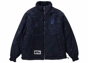 A BATHING APE Tonal Camo Sherpa Reversible Jacket - Navy Blue