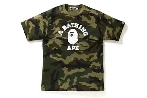 A BATHING APE Woodland Camo College Tee Shirt - Green