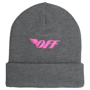 Off-White Logo Embroidered Beanie - Medium Grey/fuchsia