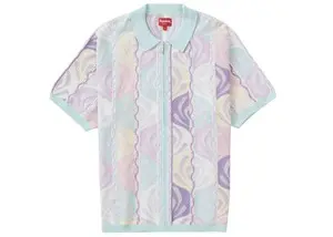 Supreme Abstract Textured Zip Up Polo - Pale Blue