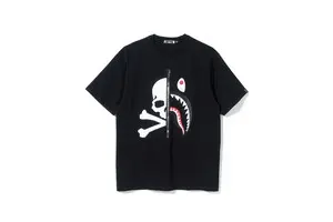 A BATHING APE Vs Mastermind Half Skull Half Shark Double Sided Tee Shirt - Black
