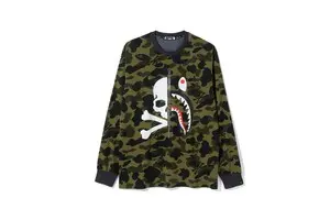 A BATHING APE Vs Mastermind Half Skull Half Shark Mmb Split Panel Camo Longsleeve Tee Shirt