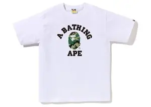A BATHING APE Woodland Camo College Tee Shirt - White