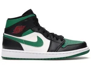 JORDAN 1 Mid Green Toe Sneakers - Black/gym Red/white