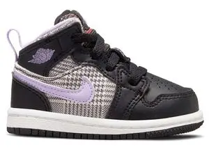JORDAN 1 Mid Houndstooth Sneakers - Black/lilac/white