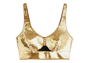 Rabanne H&m Sequined Crop Top - Gold