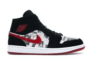 JORDAN Air Jordan 1 Mid Newspaper Sneakers Black/gym Red/white