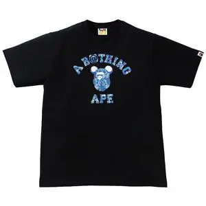 A BATHING APE X Bearbrick Camo Bear College Tee Shirt - Black