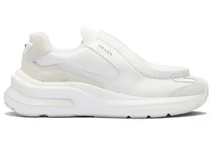Prada Brushed Leather Sneakers With Bike Fabric And Suede - White