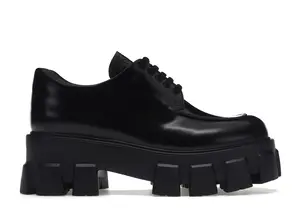 Prada Monolith 55mm Lace Up Loafer In Brushed Leather - Black