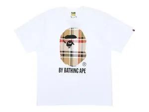 BAPE A Bathing Ape Check By Tee Shirt White/beige