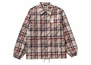 A BATHING APE Logo Check Coach Jacket - Beige