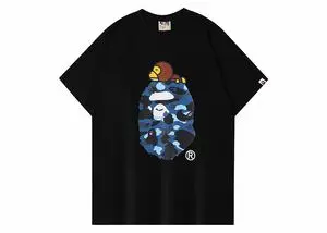 BAPE A Bathing Ape Camo Milo On Big Ape Tee Shirt - Black/navy Blue