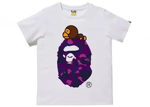BAPE A Bathing Ape Camo Milo On Big Ape Relaxed Tee Shirt White/purple