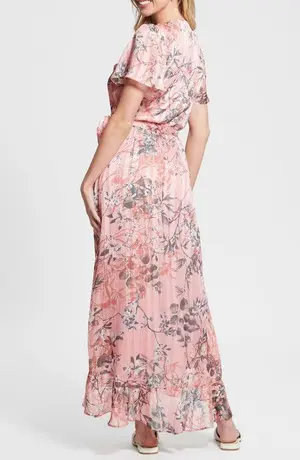 Guess New Juna Metallic Floral Print Wrap Dress